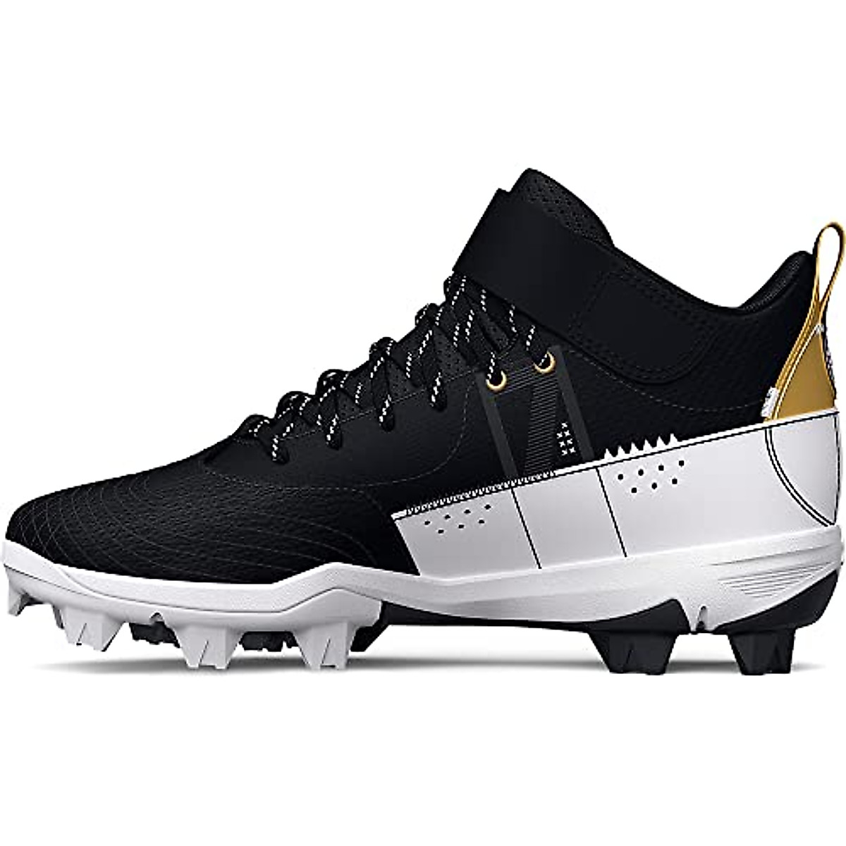 Under Armour Boys' Little Kid Harper 7 Mid Junior Rubber Molded Baseball Cleat, (001) Black/White/Black, 2