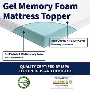 3 Inch Gel Infused Memory Foam Mattress Topper, Full Size High-Density Mattress Toppers with Removeable Washable Cover and Non-Slip Bottom