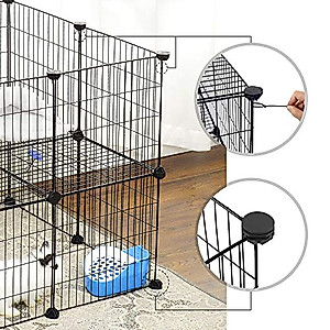 SONGMICS Pet Playpen, Small Animal Playpen, Rabbit Guinea Pig Cage, Zip Ties Included, Metal Wire Apartment-Style Two-Story Pet Premium Villa for Bunnies Puppies, Indoor Use, Black ULPI02H