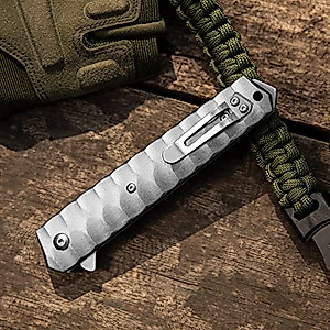 Dispatch Folding Pocket Knife Aluminum Handle with Sanding Drop Point Blade Knife for Camping, Hunting, Hiking, Multifunction Knife Tool