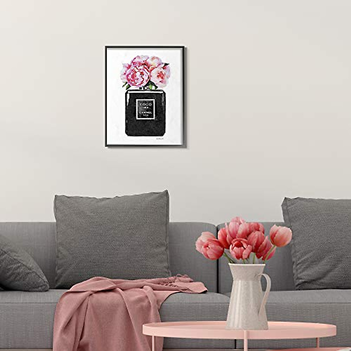 Stupell Industries agp-106 Glam Perfume Bottle Flower Black Peony Pink Wall Art, 11 x 14