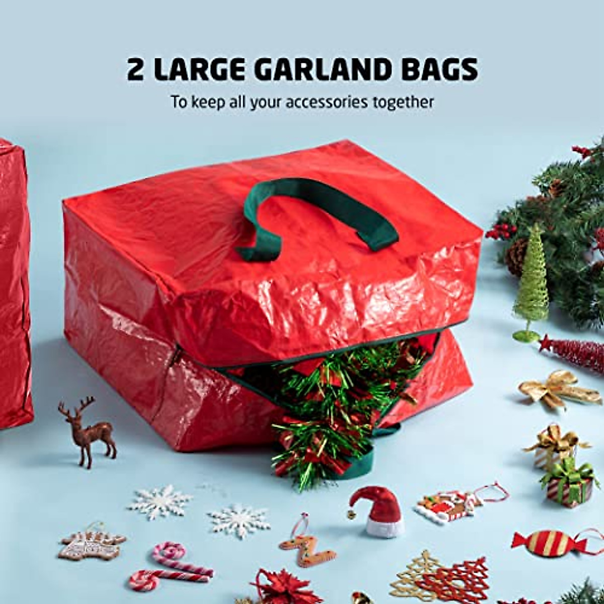 Zober 3-Pack Christmas Artificial Tree Storage Bag and Two Garland Bags; Holiday Tree Storage for Trees Up to 7.5 ft, Includes Card Slot, Dual Zipper, and Carry Handles; Tearproof 600D Oxford Material