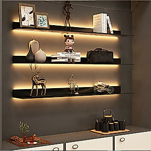 Wall Mounted Light-Emitting Shelves, Storage Shelf Floating Display Shelf LED Light Up Can Hold A Lot of Things Objects are Not Easy to Fall (Color : Black, Size : 150x23x7.5cm)