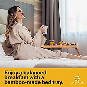 JumbleWare Bamboo Bed Tray. Portable Wooden Breakfast in Bed Serving Table Set with Folding Legs & Carry Handles for Eating Food or Working on Laptop. Great Home Gift for Women, Men, Kids & Elderly
