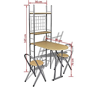 GOLINPEILO Foldable Breakfast Bar Set with 2 Chairs, MDF Table with 2 Shelves and Two Chairs with Steel Frame for Dining Room Kitchen Bar Breakfast