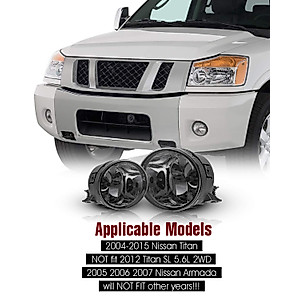 AUTOWIKI Fog Lights Assembly for 2004-2015 Nissan Titan/ 2005-2007 Nissan Armada with Smoke Lens 2PCS OEM Replacement Fog Lamps