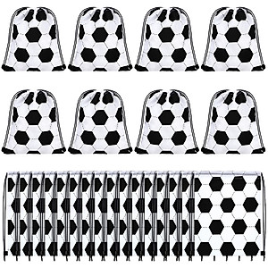 Shappy 24 Pieces Small Sport Drawstring Bags Candy Bag Party Goodie Favor Supplies Gifts for Sports (Soccer, 9.8 x 11.8 Inch)