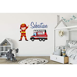 Custom Name Firefighter Wall Decal - Personalized Nursery Name -Wall Decal for Nursery Decoration playroom Decoration (Wide40 x25 Heigth Inches)