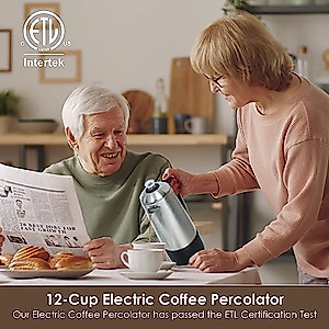 HOMOKUS Electric Coffee Percolator 12 CUPS Percolator Coffee Pot, 800W Percolator Coffee Maker Stainless Steel with Clear Knob Cool-touch Handle, Silver Coffee Pot Percolator Auto Keep Warm Function