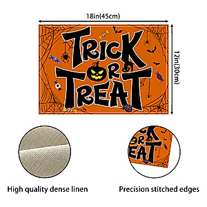 Halloween Placemats Set of 6,12x18 Inch Halloween Decorations Place Mats for Dining Table with Treat or Trick
