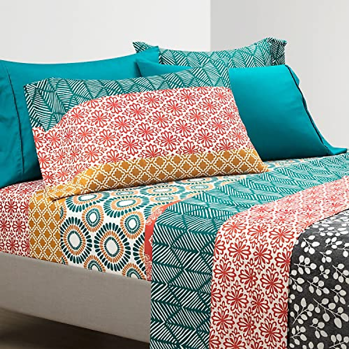 Lush Decor Bohemian Striped Sheet Sets, Queen Sheets, Turquoise & Orange