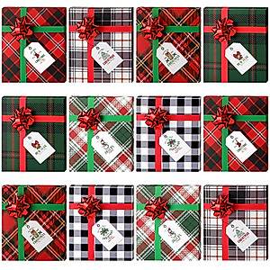 Gersoniel 12 Pieces Christmas Gift Card Box Buffalo Plaid Present Card Holder with Red Bow Present Boxes Mini Favor Boxes for Christmas Holiday Baby Shower Birthday Party Supplies