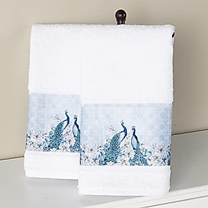 The Lakeside Collection Blue Peacock Hand Towels - Matching Set of Towels for Bathroom Décor - Set of 2