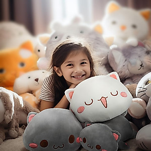 AFAN Cat Stuffed Animals Plush 13.7" Soft Cute Cat Plush Pillow Toys Kawaii Kitten Plushies Doll Gifts for Kids Girls Boys (Round Eyes, White)