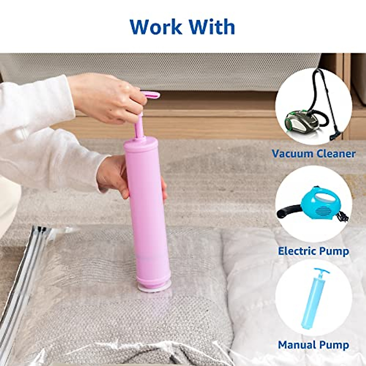 Vacuum Storage Bags Combo 8 Pack, Vacuum Sealed Bags for Bedding and Clothes, Hanging and Cube Vacuum Sealer Bags for Bedroom Closet Storage, Large and Small Travel Compression Bags