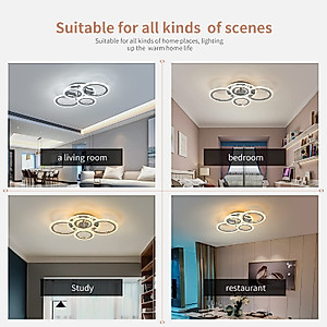 Garwarm Modern Ceiling Light 58W Dimmable Flush Mount LED Ceiling Lamp 4 Rings Acrylic Ceiling Chandelier for Living Room Dining Room Bedroom,Chrome