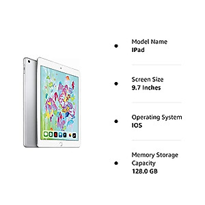 2018 Apple iPad (9.7-inch, Wi-Fi, 128GB) - Silver (Renewed)