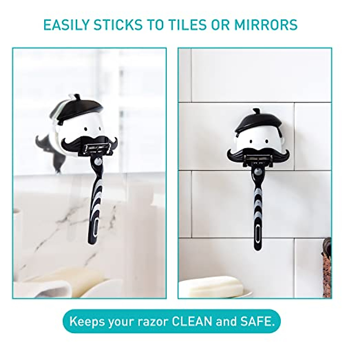 Peleg Design Mr. Razor, Suction Razor Holder, Shaving Razor Hook for Shower Bathroom Bath Mirror, Fun Unique Gift Idea Gifts for Dad