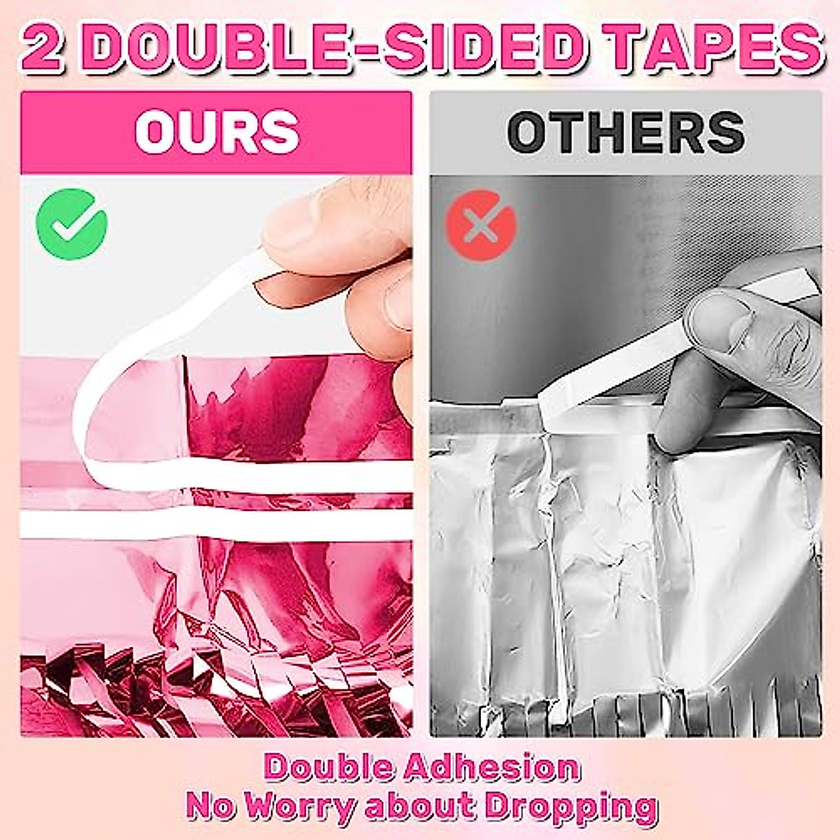 4-Pack Backdrop for Party Decorations, Foil Fringe Backdrop Curtains, Tinsel Streamers for Birthday Party Decorations, Pink Backdrop Curtains for Girl Graduation Unicorn Mermaid Disco Princess Parties