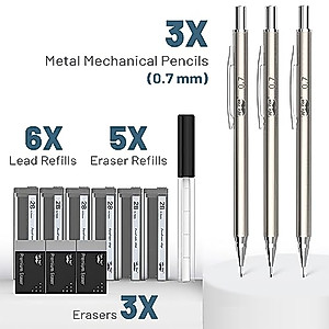 Mr. Pen- Metal Mechanical Pencil Set, 0.7mm, 3 Pack, 0.7 mechanical pencils, mechanical pencil .7, Sketching Pencils, Drafting Pencil, Mechanical Pencil