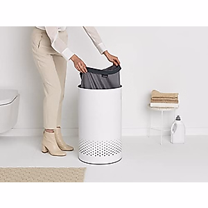 Brabantia - Laundry Hamper - with Plastic Lid - Ventilation Holes - Corrosion Resistant Materials - Hygienic - Discrete - Laundry Basket - Bathroom - with Small Hole - White - 16 Gal