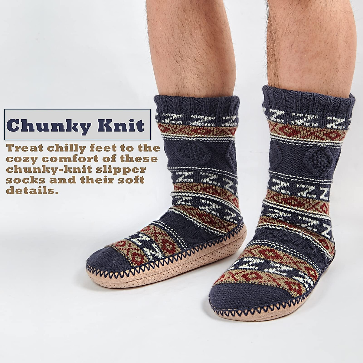 Cozylook Mens Slipper Socks Fleece Lined Non-slip Soles, Winter Soft Thick Cozy Home Boots, Warm Fuzzy House Shoes Indoor, Adult Size 8-9