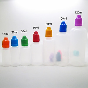 Furuipeng 120mL LDPE Plastic Thin Tip Dropper Bottles - 12 Colors Childproof Cap Free Mini Funnel Squeezable Bottles (12 Pack, Multi Color Caps)