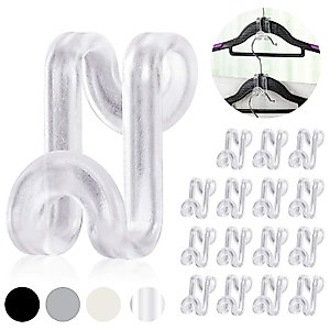 Mlici Hanger Hooks Space Saving, 70 Pack Clothes Hanger Connector Hooks, Transparent Stackable Clothes Hangers with Hooks for Closet Organizer (Clear)