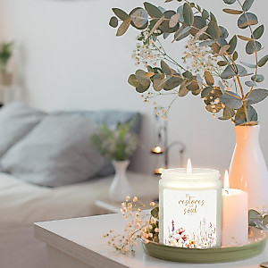 Christian Gifts for Women, Christian Lavender Candle, He Restores My Soul Christian Scented Candles, Religious Gifts for Women Christian, Christian Home Room Decor, Boho Floral Jar Candles
