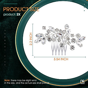 2 Pcs Bridal Wedding Hair Comb Rhinestone Silver Bridal Side Comb Opal Crystal Hair Piece Hair Accessories for Women and Girls