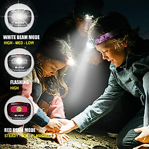 BLITZU Led Headlamps for Camper, Kids, Family, Adults. Headlights, Headband Flashlights, Led Head Lights, Head Lamp, Camping Essentials Gear Clearance, Purple