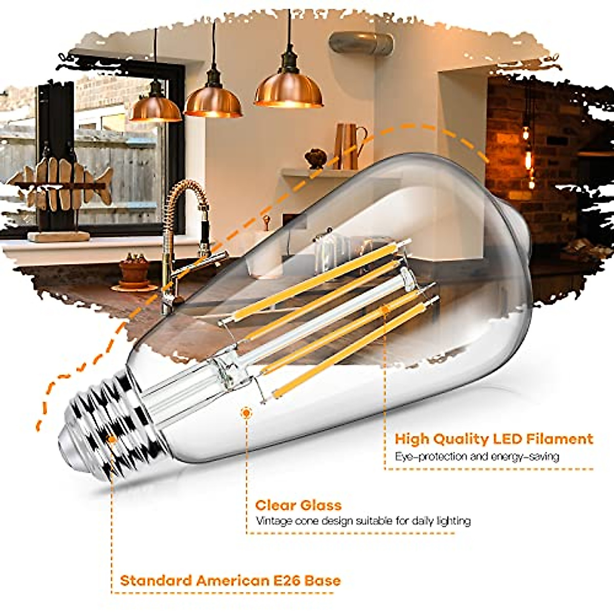4-Pack Vintage 8W LED Edison Bulbs, 100W Equivalent, E26 Base ST64 LED Filament Light Bulbs Warm White 3000K High Brightness 1400Lumens, Antique Style Clear Glass for Home Bedroom Office, Non-Dimmable