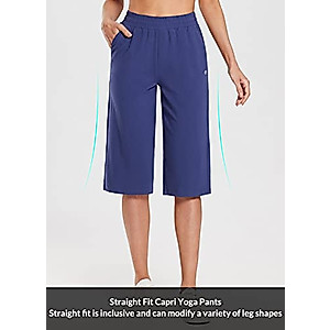 BALEAF Women's 17" Capri Yoga Pants Cotton Loose Soft Drawstring Workout Sweatpants Summer Causal Lounge Pants with Pockets Navy XXL