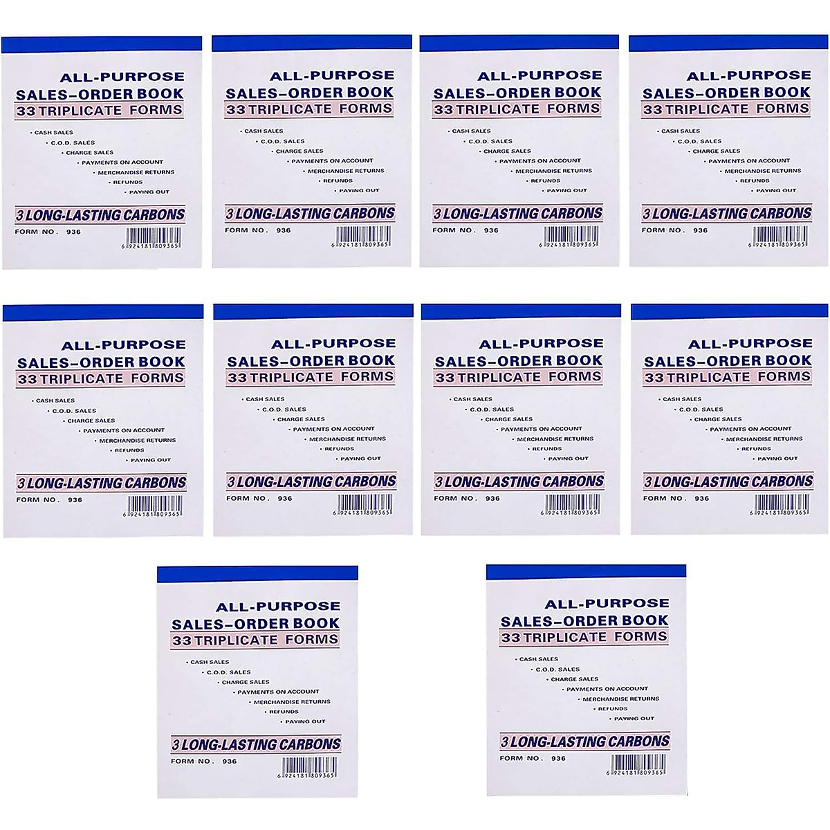 Sales Order Book 33 Triplicate Forms Carbonless 3 Copy's - Wholesale Lot of 10