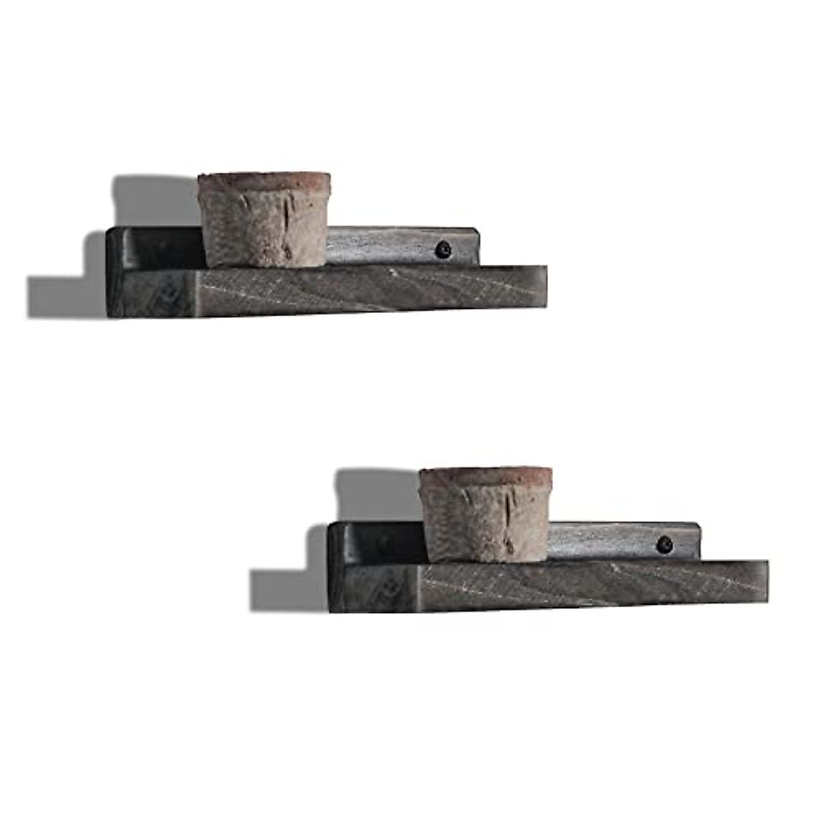 Freezing point Set of 2 Natural Wood 8Inch Small Wall Shelf Mini Floating Shelves for Wall Decor Plant Collectibles Mounted Kitchen Bathroom Bedroom Corner Decorative Storage Tiny Stand Black Grey