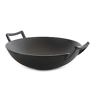 MegaChef 2 Piece 14 Inch Heavy Duty Cast Iron Wok with Wood Lid