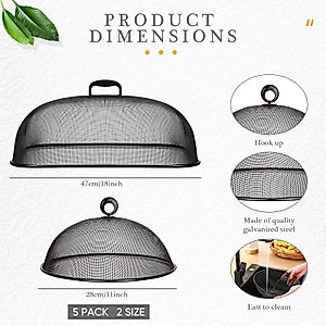 5 Pcs Metal Mesh Food Cover for Outdoors Include 18.5 In Extra Large Mesh Food Tents Fly Fruit Screen Food Net 4 Pcs 11 In Large Dome Plate Covers for Dinner Plates Reusable Picnic Food (Black)