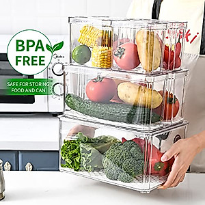 Set Of 7 Clear Fridge Organizer Stackable Refrigerator Organizer Bins with Lids,Pantry Organization and Storage,Apply to Fridge,Fresh Keeper Bin,with Vented Lids & Removable Drain Tray