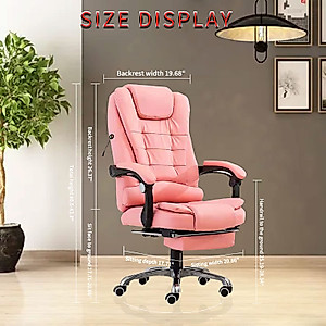 HQYXGS Massage Office Chair, Pink Gaming Chair for Adults Women Ergonomic Gaming Chair with Footrest Lumbar Support Pu Leather High Back Computer Chair Adjustable Back Recline Swivel 360°