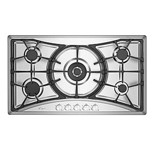 Empava 36 in. Gas Stove Cooktop with 5 Sealed Burners-Heavy Duty Continuous Grates-NG/LPG Convertible, 36 Inch, Stainless Steel