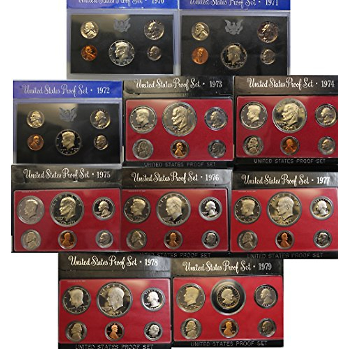 1970 S -1979 US Mint Set Clad Proof Set Run 57 coins