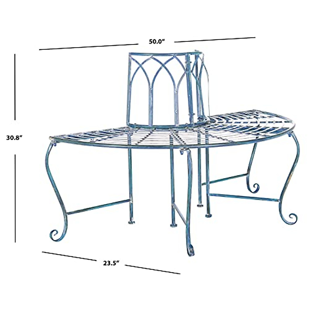 Safavieh PAT5018C Outdoor Collection Abia Antique Wrought Iron 50-inch Tree Bench, Mossy Blue