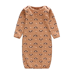 Baby Newborn Gown, 3 Packs Baby Sleeping Bag, Long Sleeve Sleep Sack, Cotton Cloths for Newborn Boys Girls 0-6 Months Pine Tree+wave+sloth