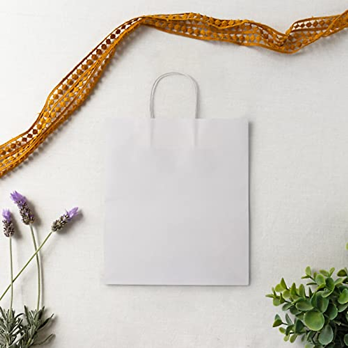 PAICUIKE White Kraft Paper Bags Gift Bags With Handle 10.6x4.3x8.3 100Pcs Party Favor Bags for Shopping Wedding,Baking Outer Bags,Birthday Party,Celebrations Gift Package