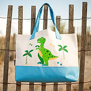 Wildkin Tote Bag for Kids & Adults, Measures 19.5 x 13 x 4.5 Inches, Polyester Fabric Travel Tote Bags, Features Two Durable Carrying Handles with Moisture-Resistant Interior Lining (Dinosaur Land)
