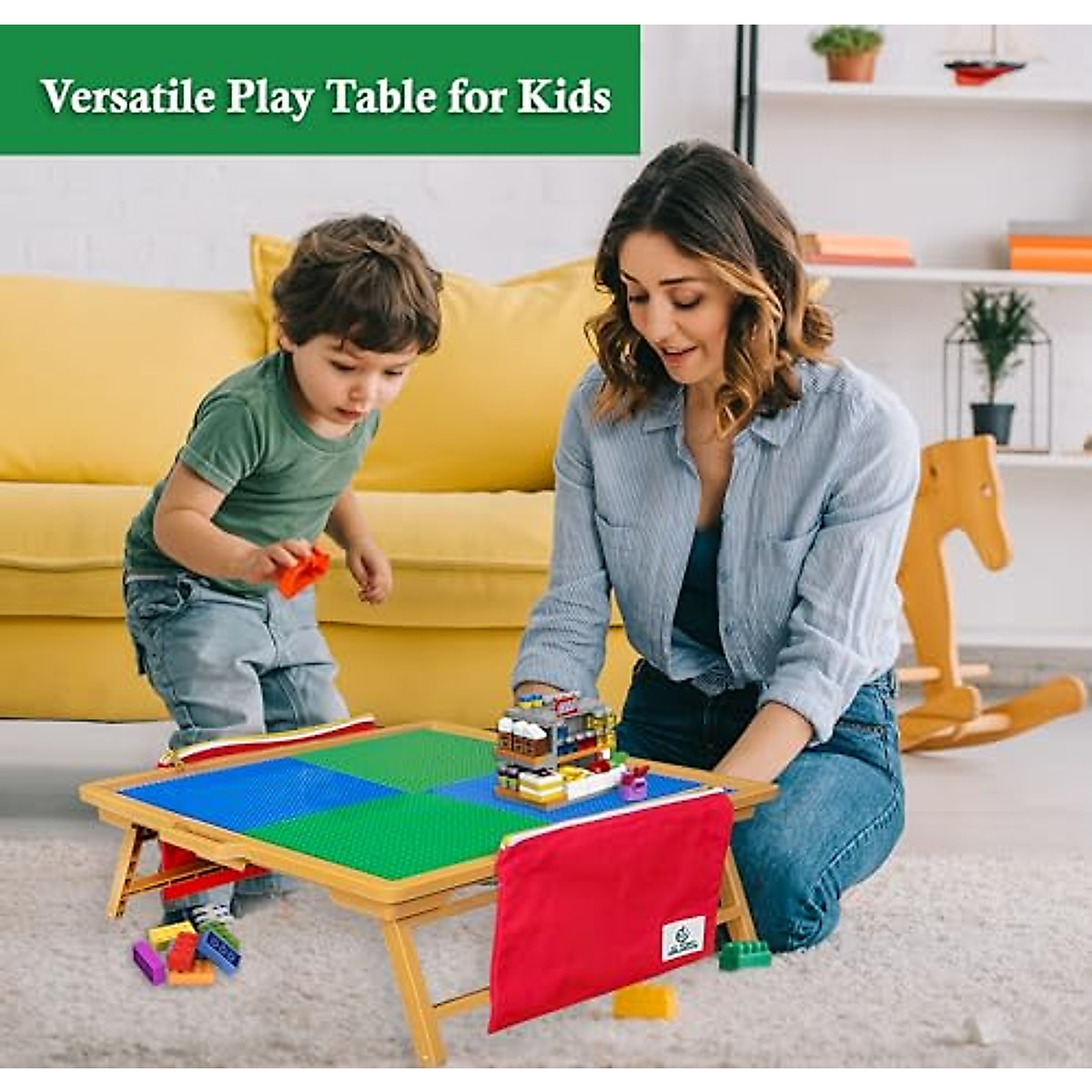 El Toro Creative Large Foldable Building Block Table for Kids – Durable Faux-Wood, Includes Storage, Portable Play Desk