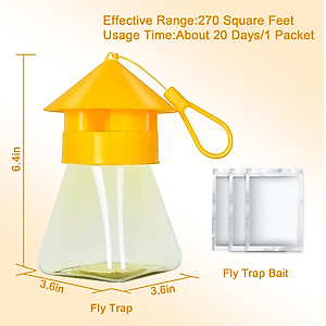 Simashts Reusable Fly Traps Outdoor Hanging with Natural Fly Bait Trap Refill, Reusable Fly Trap Fly Killer Outdoor Fly Catchers