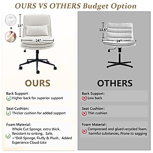 VINGLI Cloud Criss Cross Legged Chair,18" High Back Armless Home Office Desk Chair with Wheels,Wide Adjustable Comfy Padded Seat Task Computer Chair,Modern Swivel Makeup Vanity Chair,Fabric,Beige