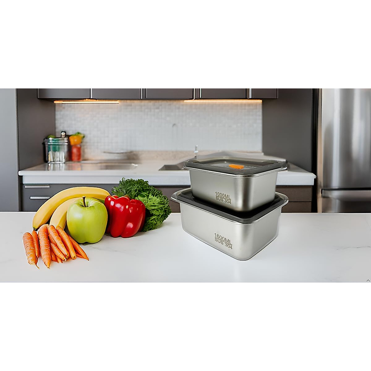 SSQYKJ 2-Pack 304 Stainless Steel Food Storage Containers,1L&1.6L Airtight Lunch Box for Meal Prep,Bento,Kitchen-Stackable,Leakproof,Easy Clean (35oz/54oz)