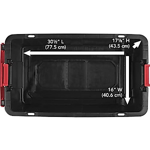 Sterilite 14699002 40 Gallon/151 Liter Wheeled Industrial Tote, Black Lid & Base w/ Racer Red Handle & Latches, 2-Pack